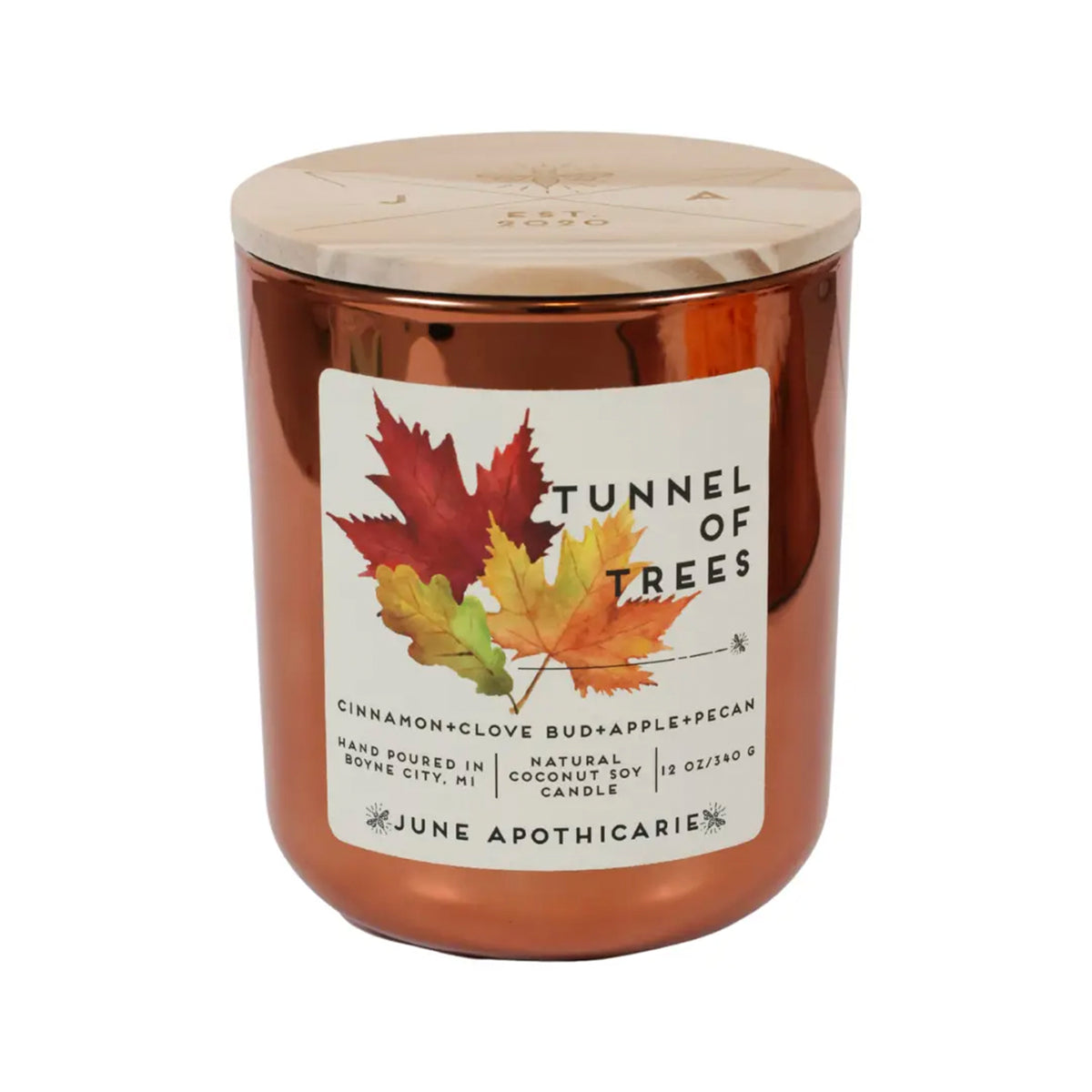 Tunnel of Trees Copper Glass Wooden Wick Candle | Peninsulas