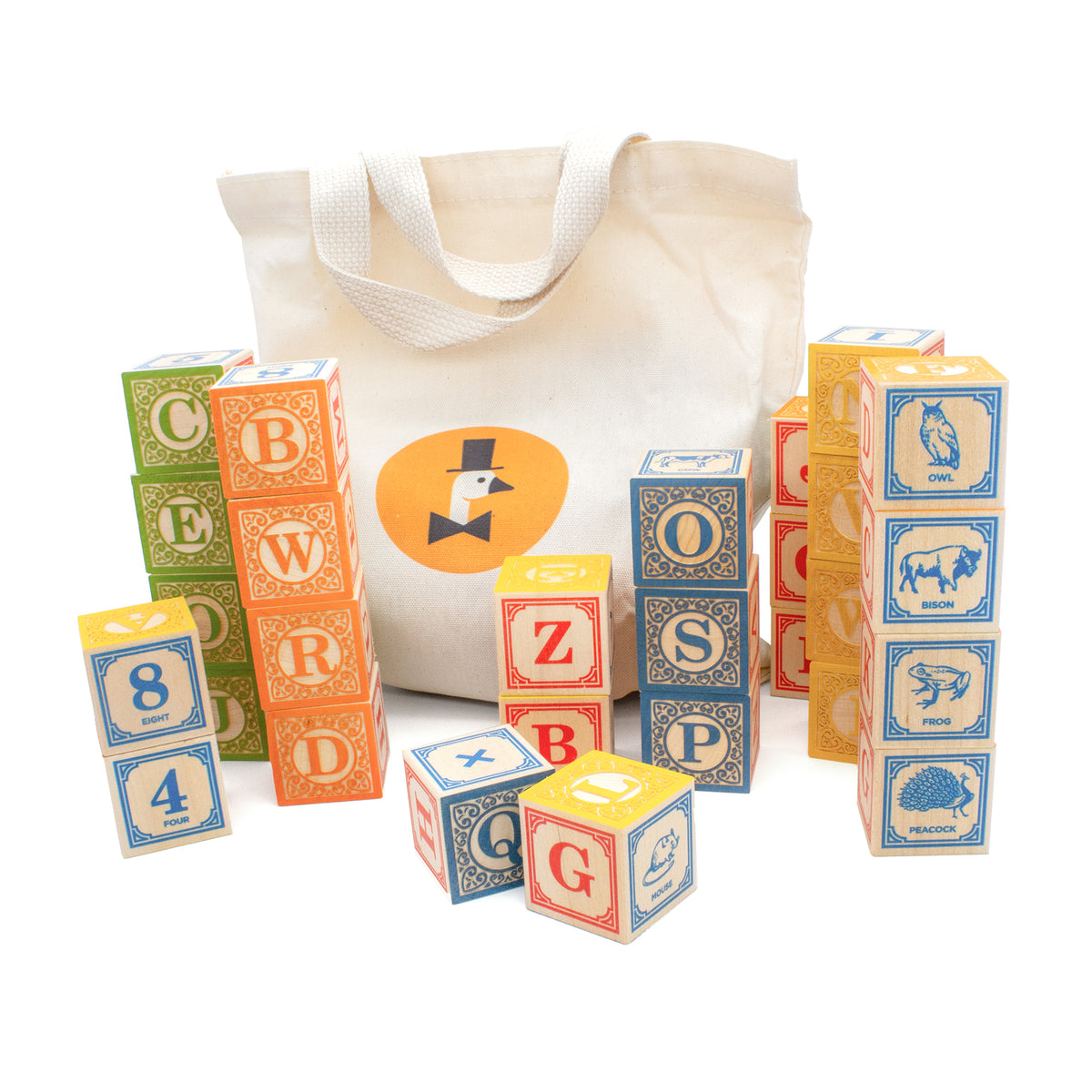 Uncle Goose Classic ABC Wood Block Set with Bag | Peninsulas